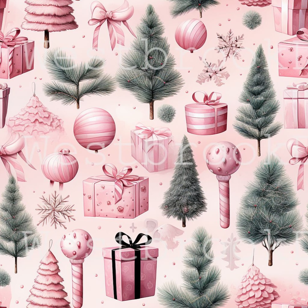 Pink Christmas Seamless Pattern Digital Print for Digital - Etsy