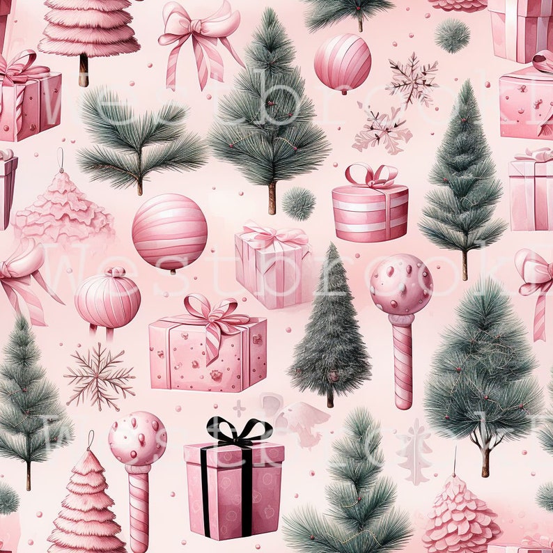 Pink Christmas Seamless Pattern Digital Print for Digital - Etsy
