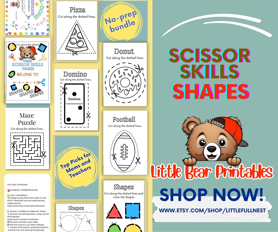 Scissor Skills Shapes Activity Pages – Preschool & Kindergarten ...