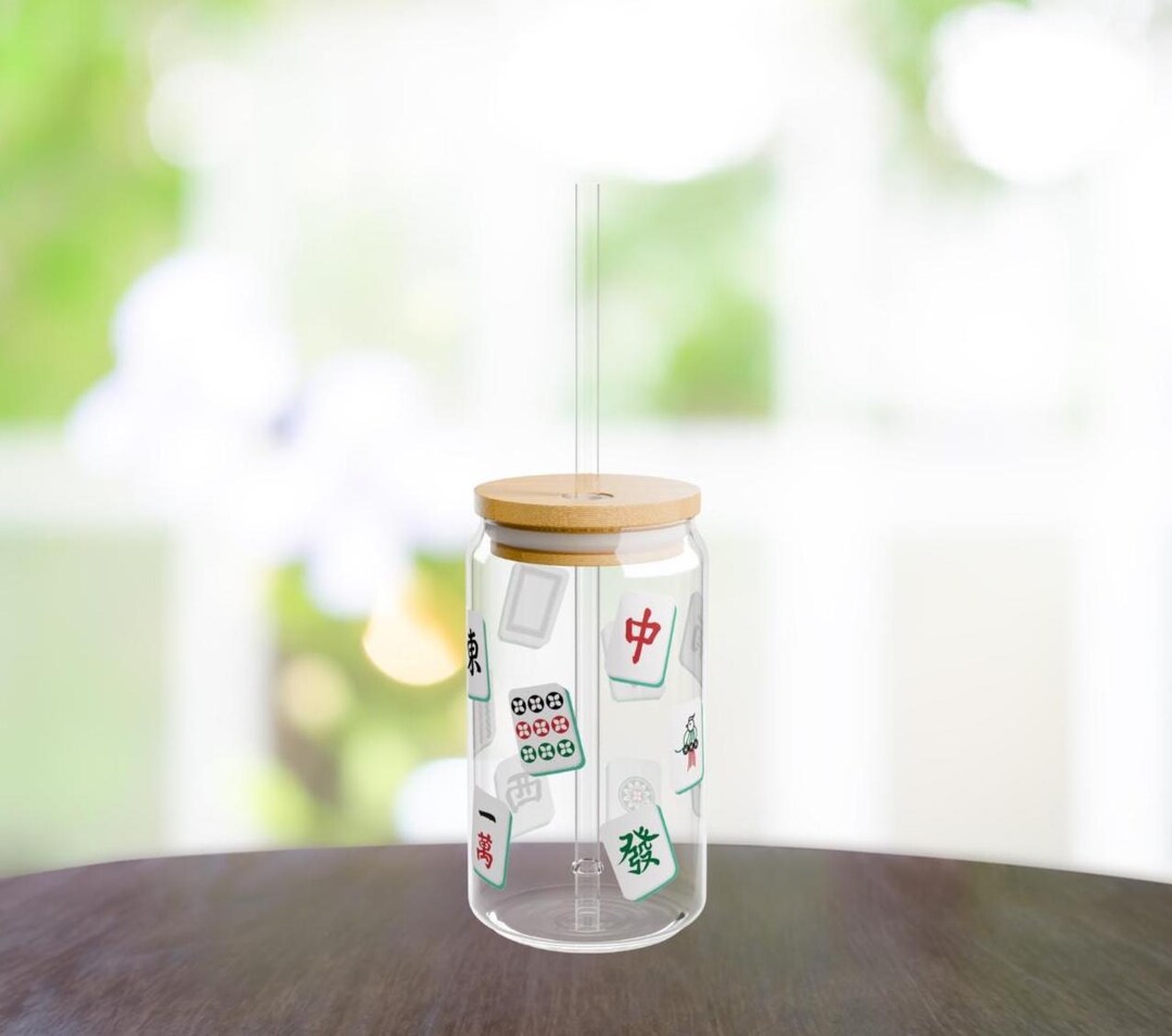 Mahjong Glass Cup, Mahjong Iced Coffee Cup, Mahjong Tiles Glass Tumbler ...