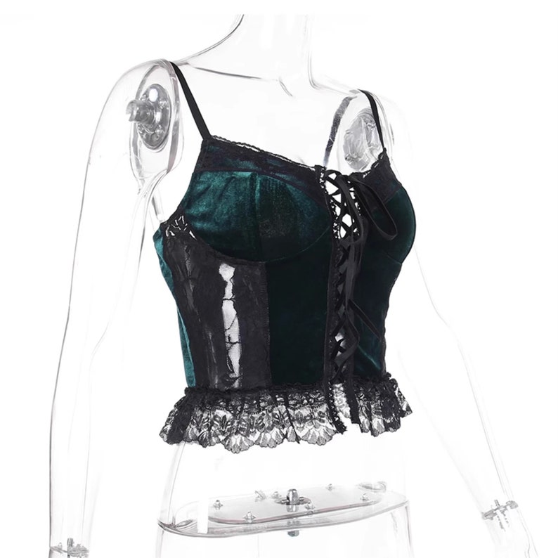 Gothic Green Velvet Topy2k Punk Lace Edge Top Renaissance - Etsy