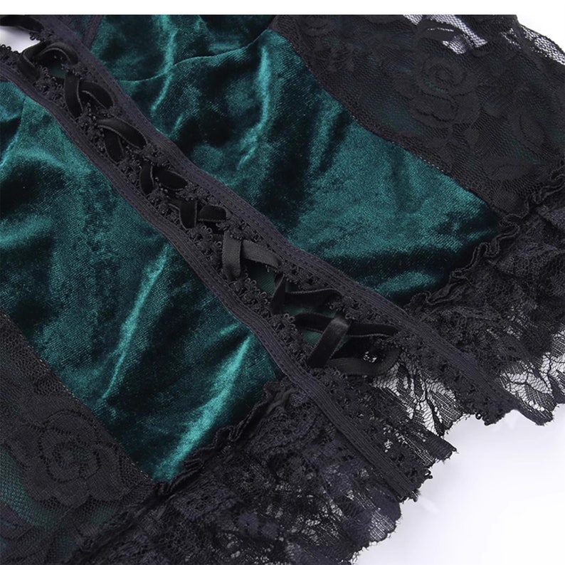 Gothic Green Velvet Topy2k Punk Lace Edge Top Renaissance - Etsy
