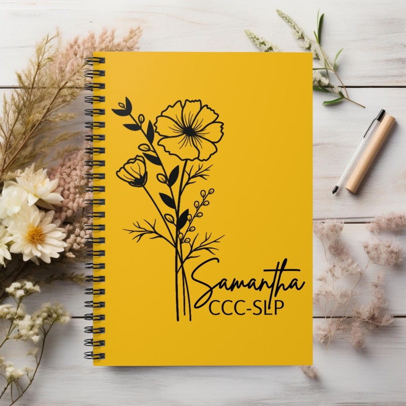 Custom Birth Flower CCC-SLP Speech Therapy Notebook, Personalized Slp ...