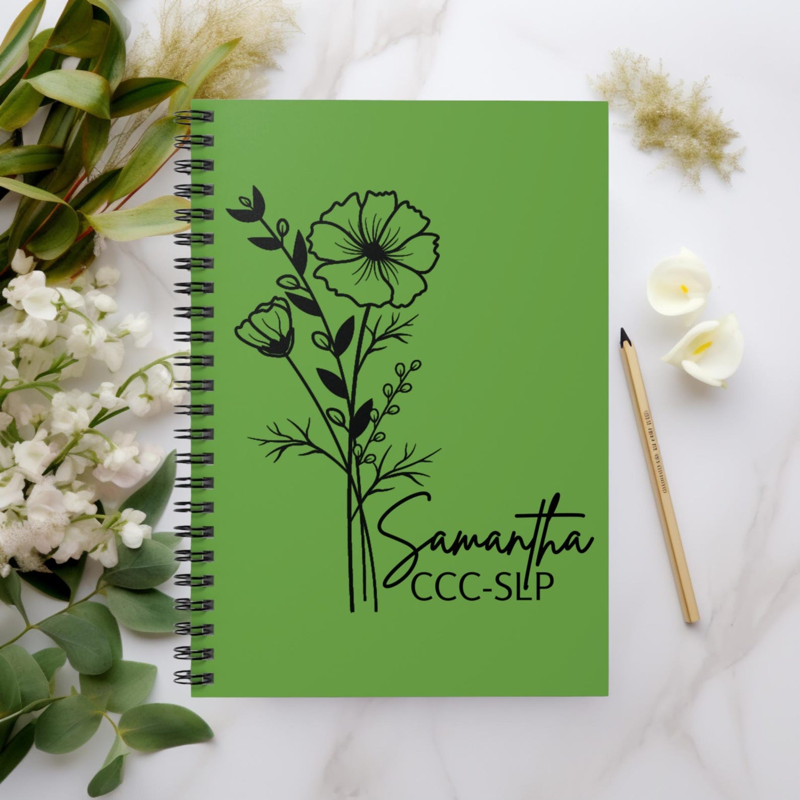 Custom Birth Flower CCC-SLP Speech Therapy Notebook, Personalized Slp ...