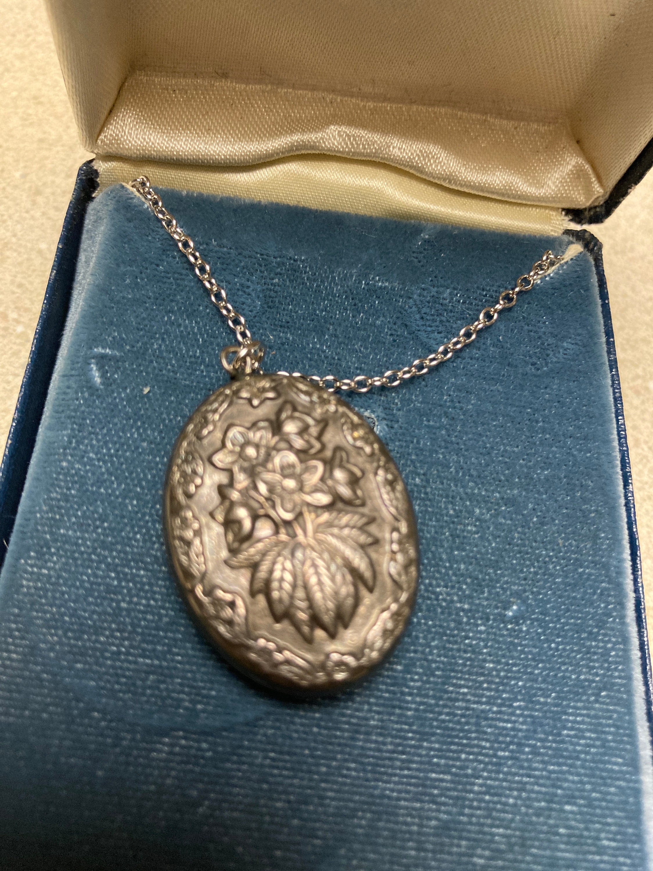 Antique Victorian Sterling Locket Raised Relief With Sterling Chain - Etsy