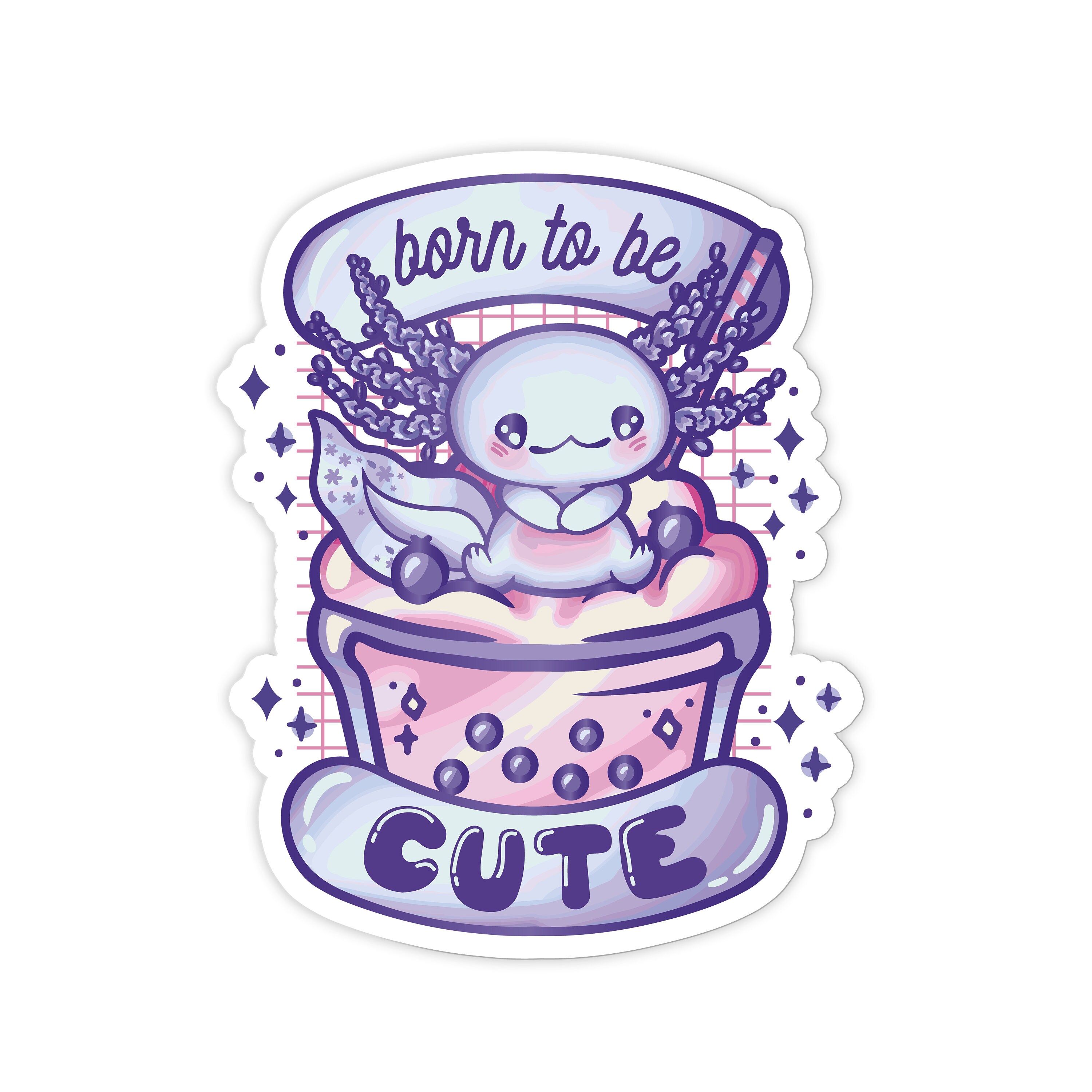 3" Vinyl Sticker, Born to Be Cute Axolotl Sticker, Water Bottle Sticker ...