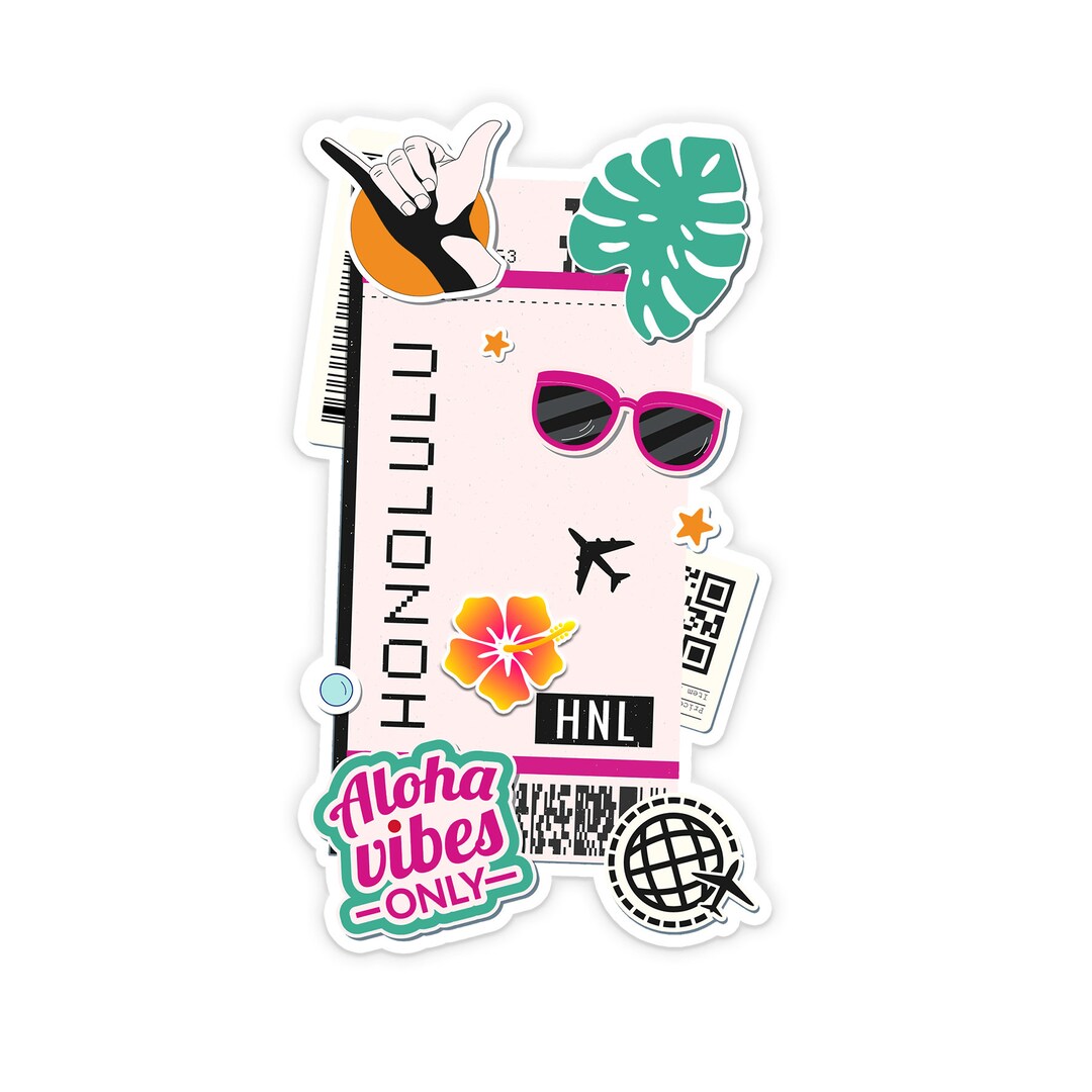 3 Vinyl Sticker, Ticket to Honolulu Sticker, Water Bottle Sticker ...