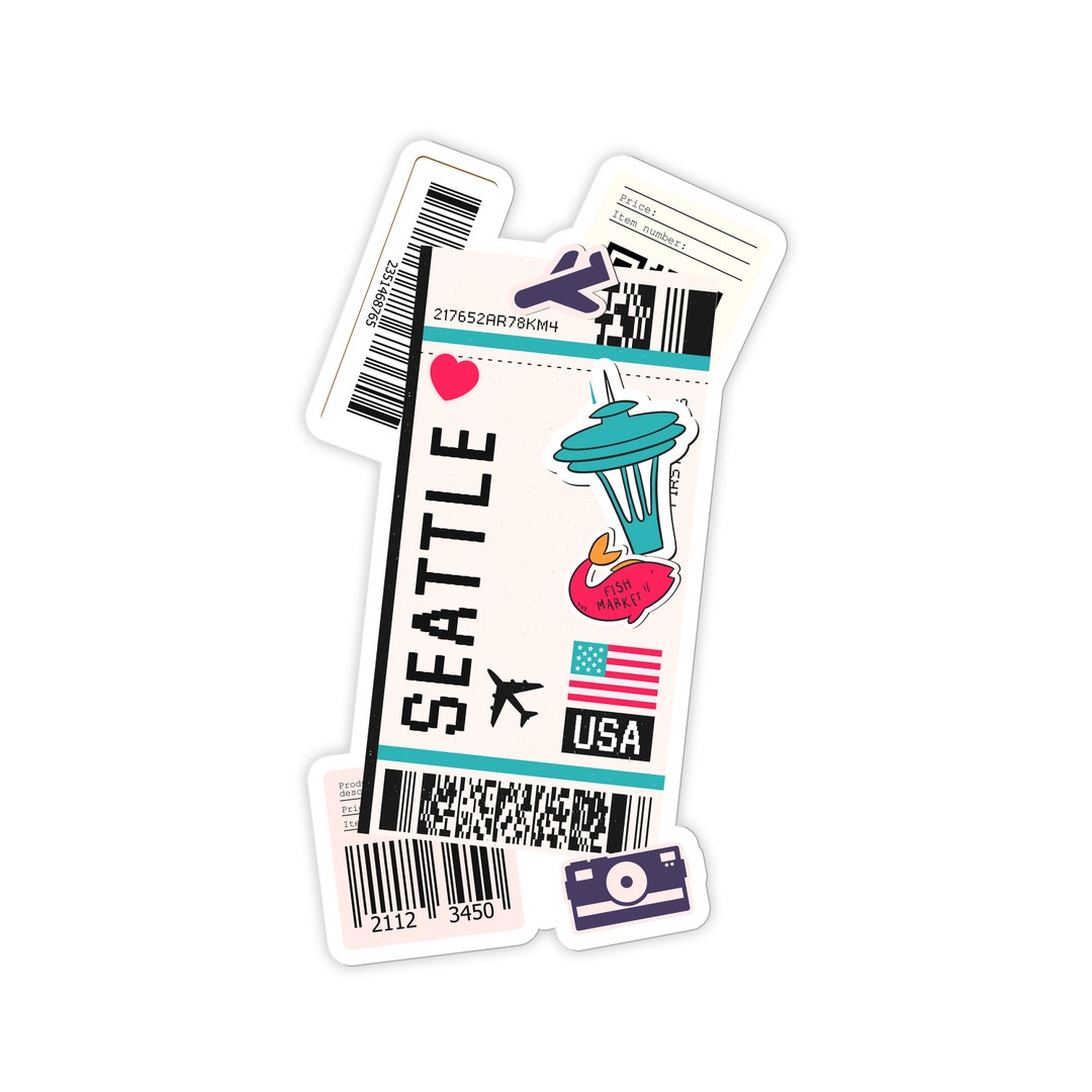 3" Vinyl Sticker, Ticket to Seattle Sticker, Water Bottle Sticker ...