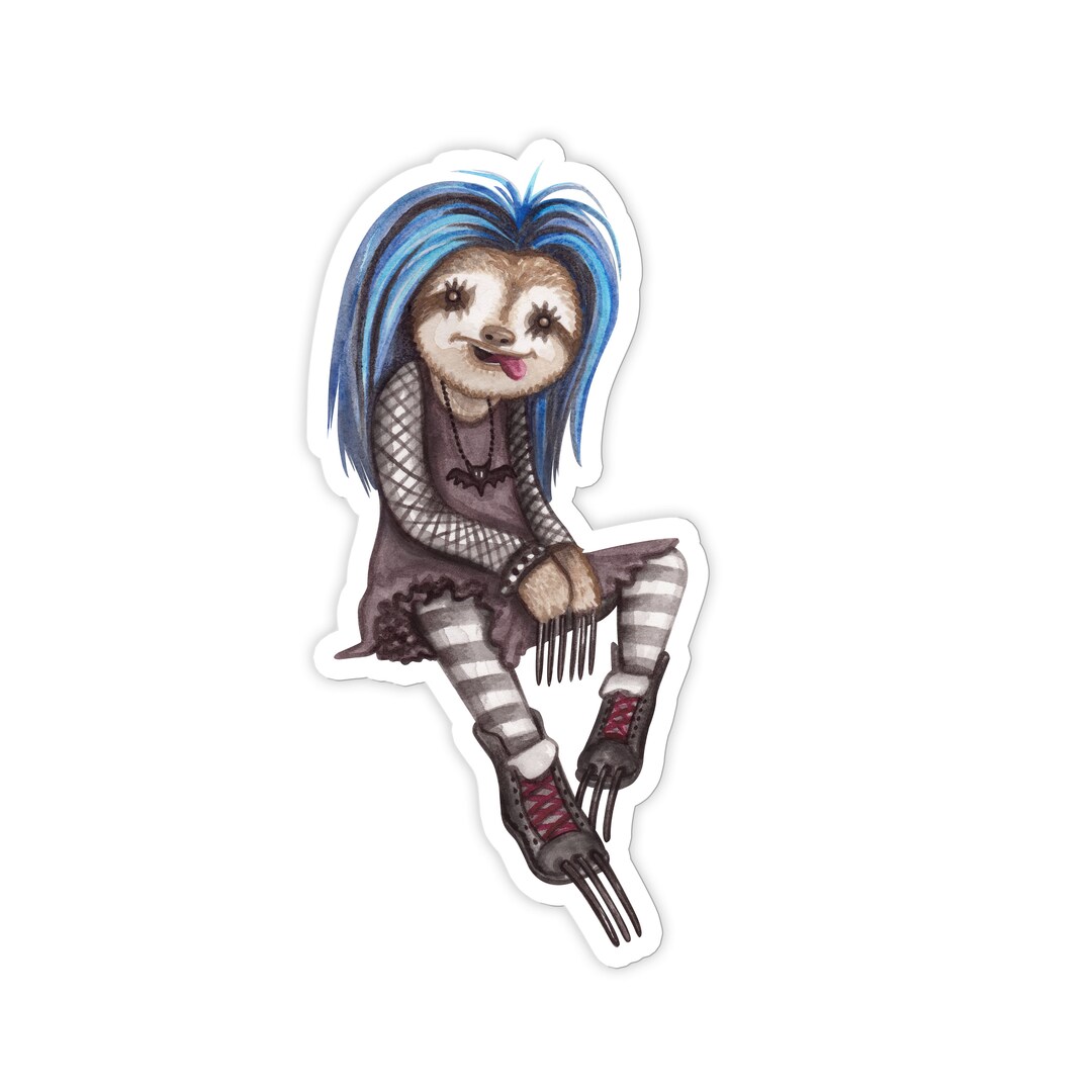3" Vinyl Sticker, Goth Sloth Girl Sticker, Water Bottle Sticker, Laptop ...