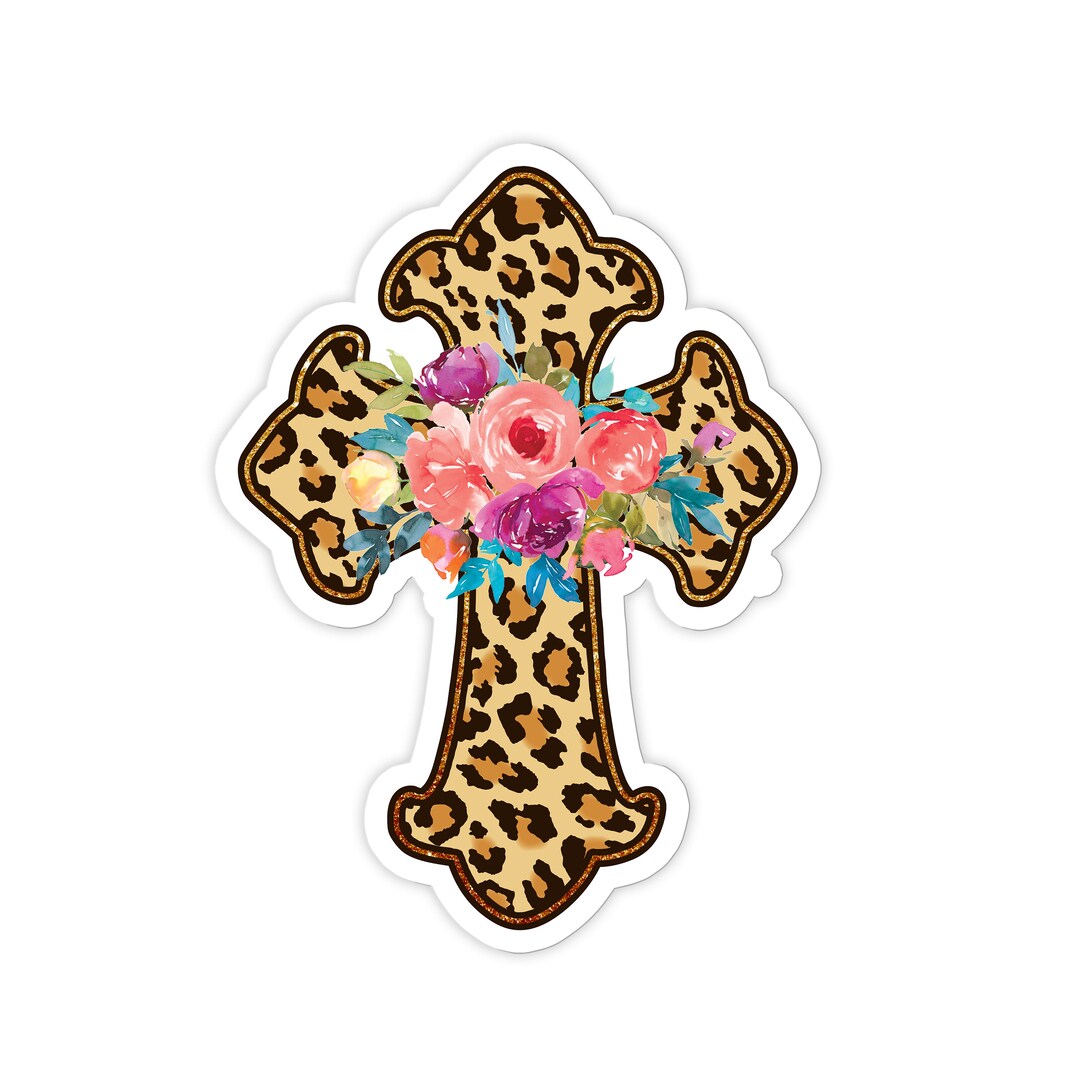 3" Vinyl Sticker, Leopard Cross Sticker, Water Bottle Sticker, Laptop ...