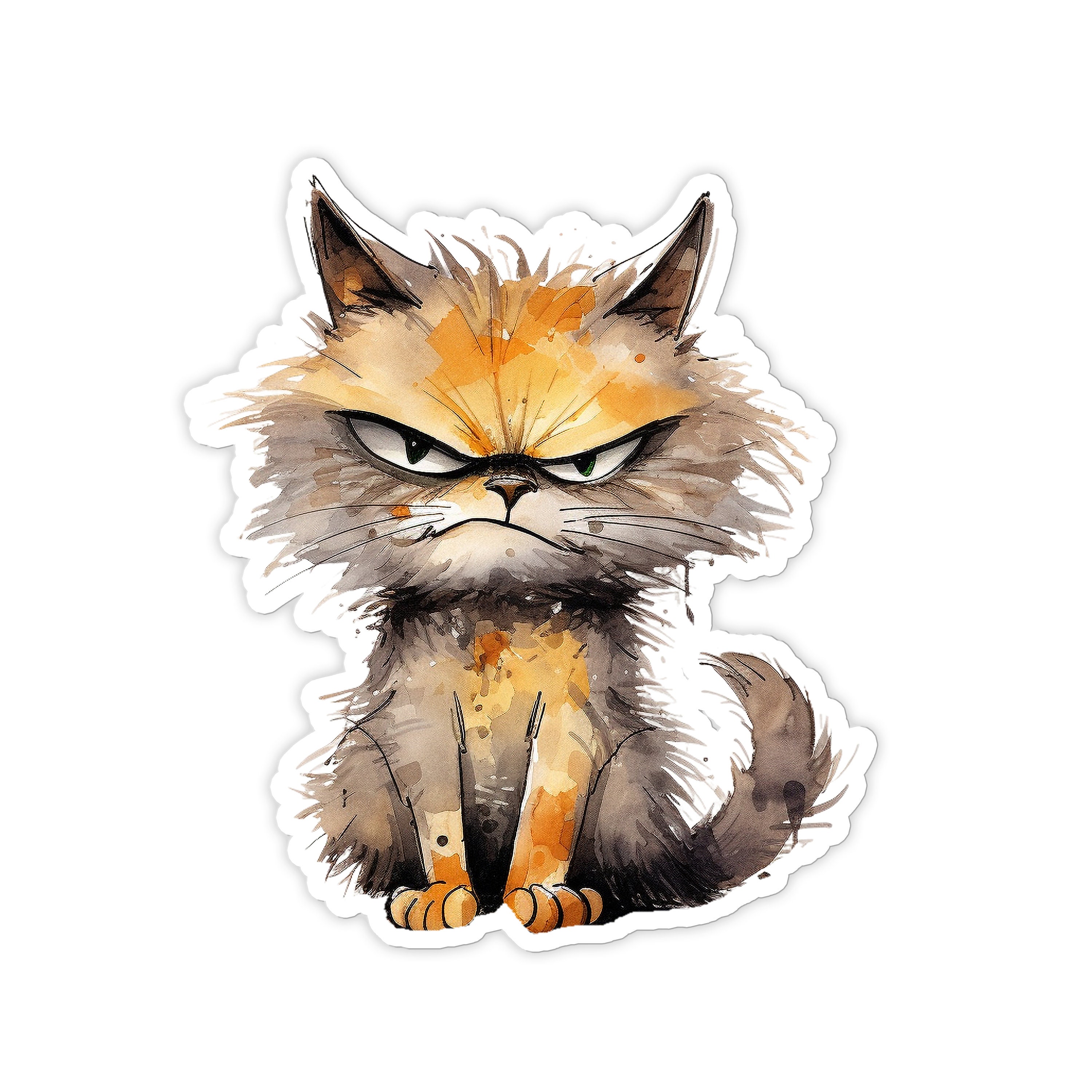 3 Vinyl Sticker, Angry Cat Sticker, Water Bottle Sticker, Laptop ...