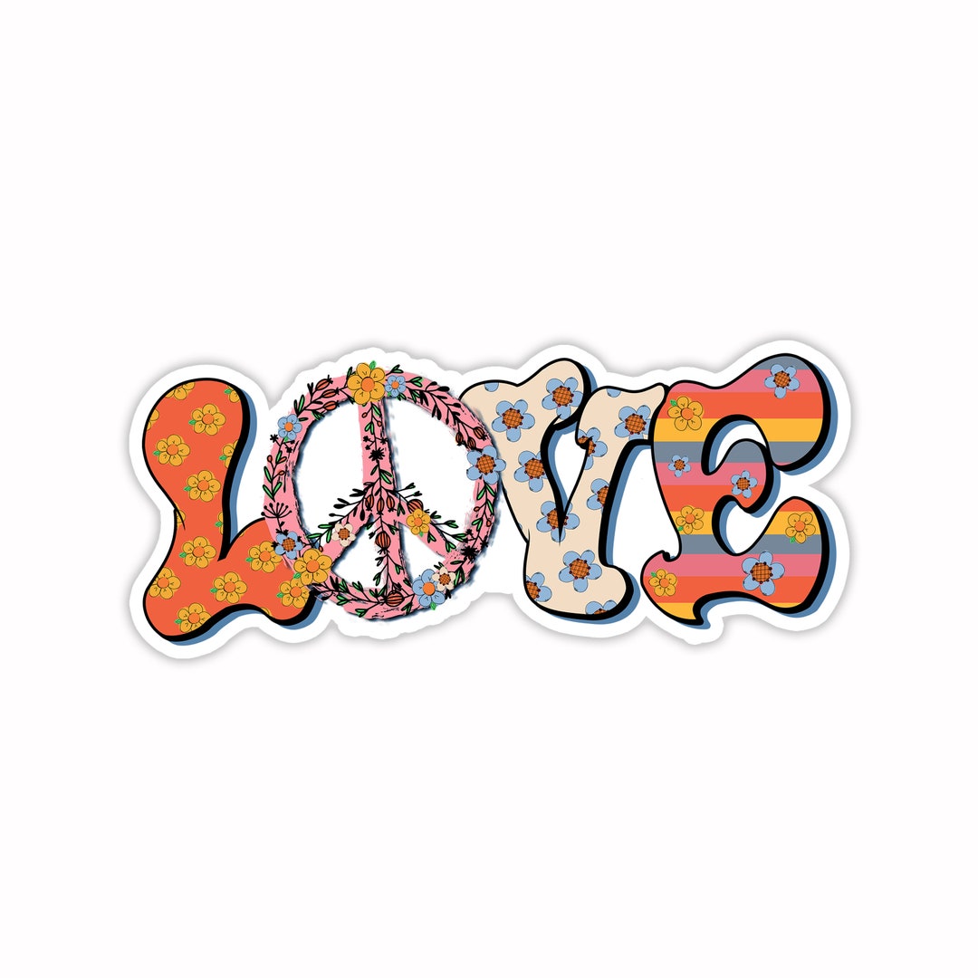 3" Vinyl Sticker, Hippie Love Sticker, Water Bottle Sticker, Laptop ...