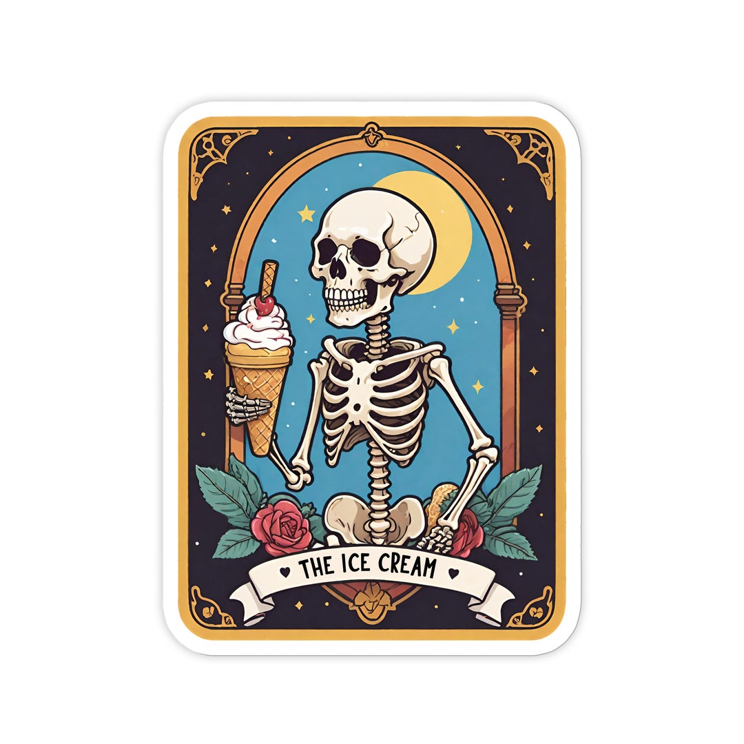 The Ice Cream Skeleton Tarot Card Sticker, 3" Vinyl Sticker ...