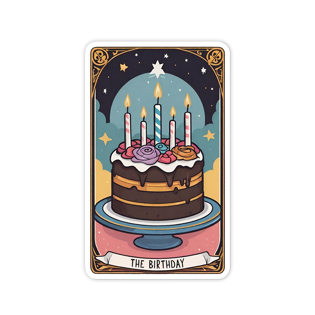 Birthday Cake Tarot Card Sticker, 3" Vinyl Sticker, Water Bottle ...