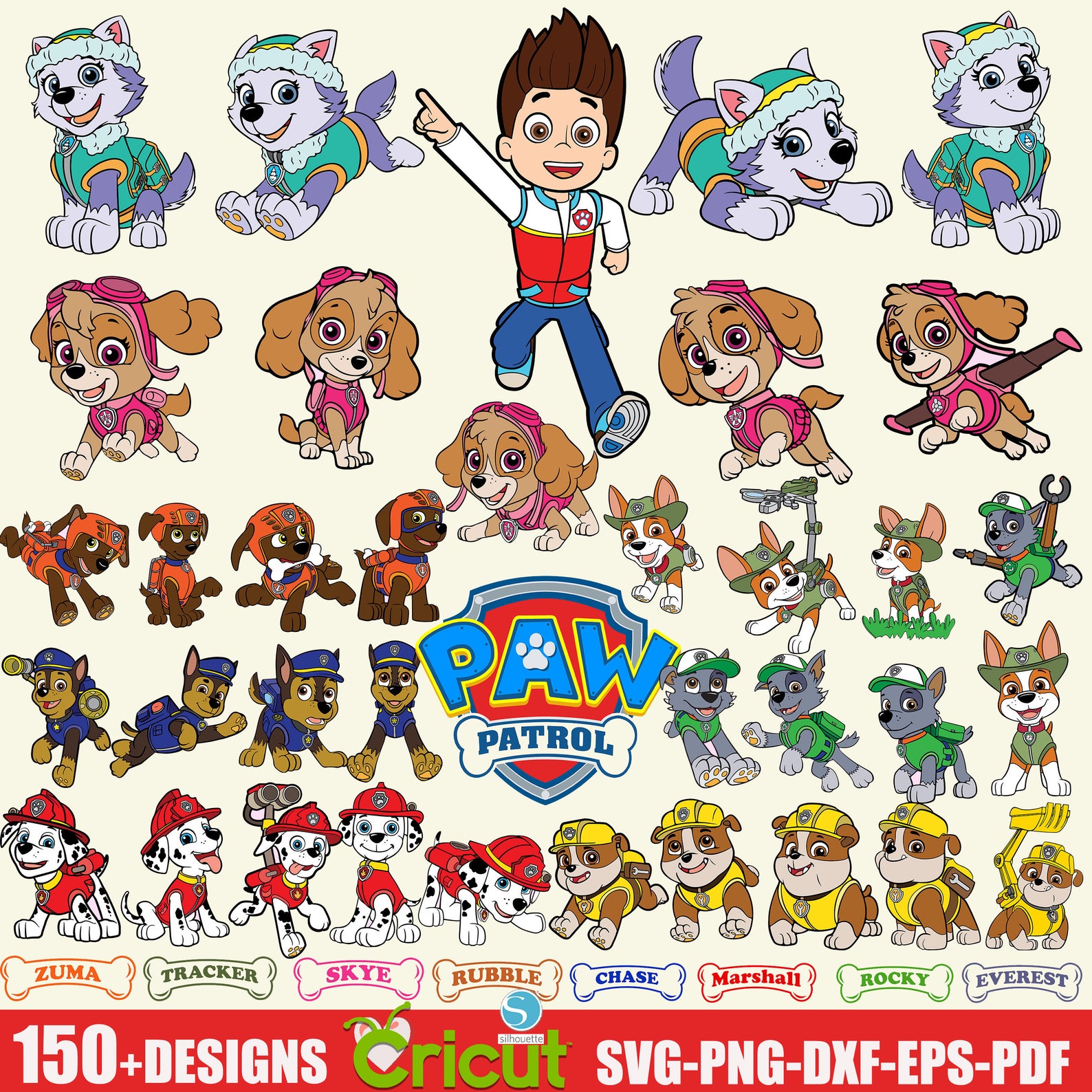 750+ Paw Patrol Designs Layered Pack, Paw Patrol FONTS SVG PNG Pack ...