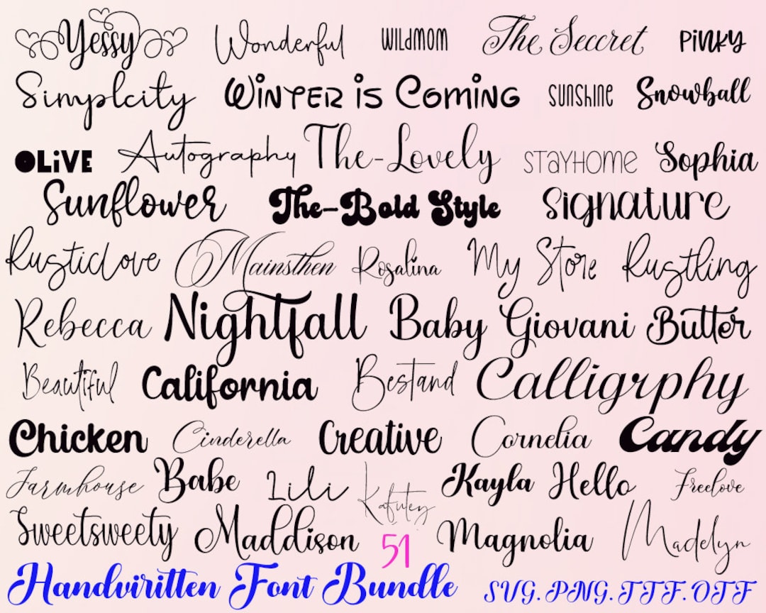 51 Font Bundle, Cursive Fonts Svg, Fonts for Cricut, Canva Font, Script ...