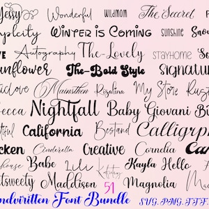 51 Font Bundle, Cursive Fonts Svg, Fonts for Cricut, Canva Font, Script ...