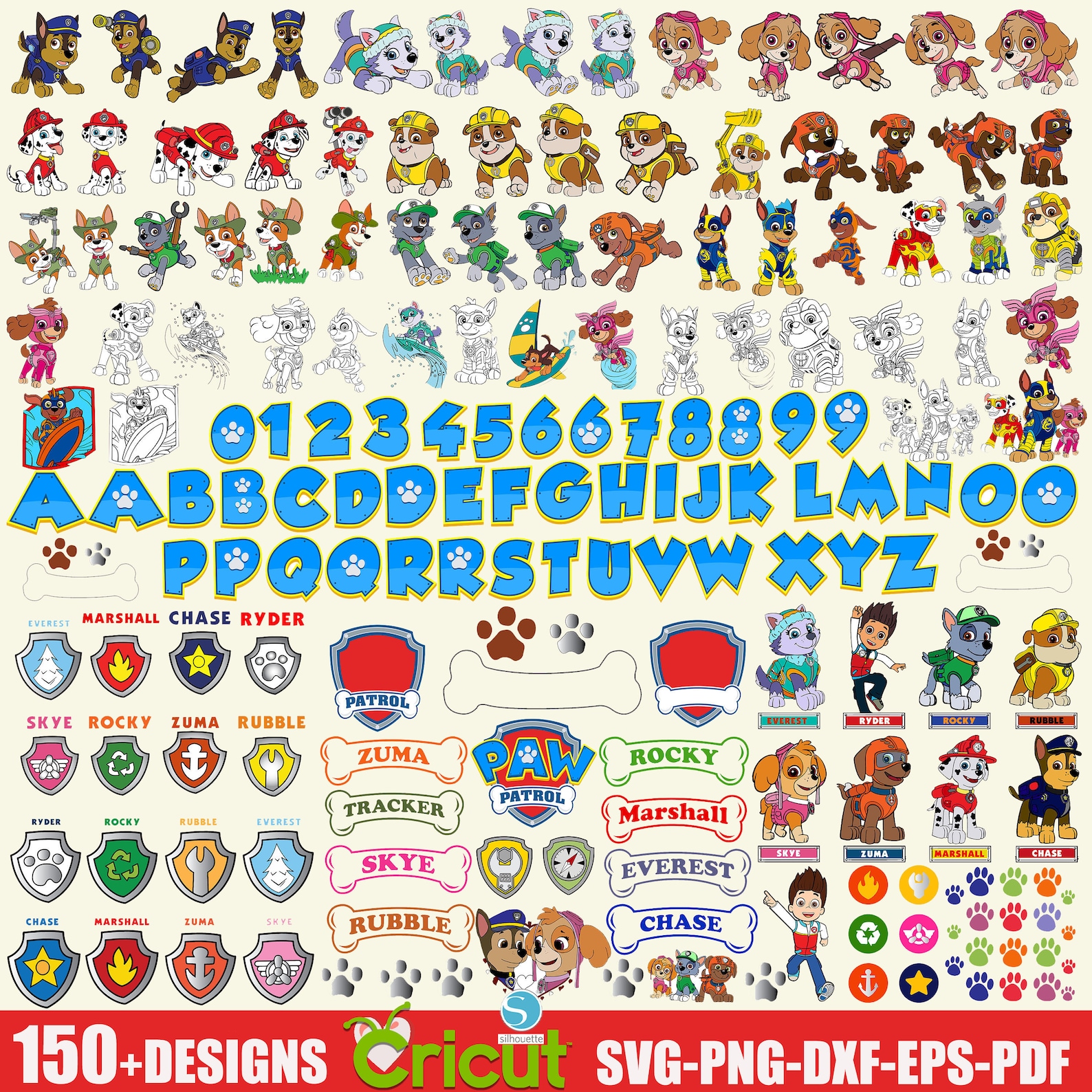 750+ Paw Patrol Designs Layered Pack, Paw Patrol FONTS SVG PNG Pack ...