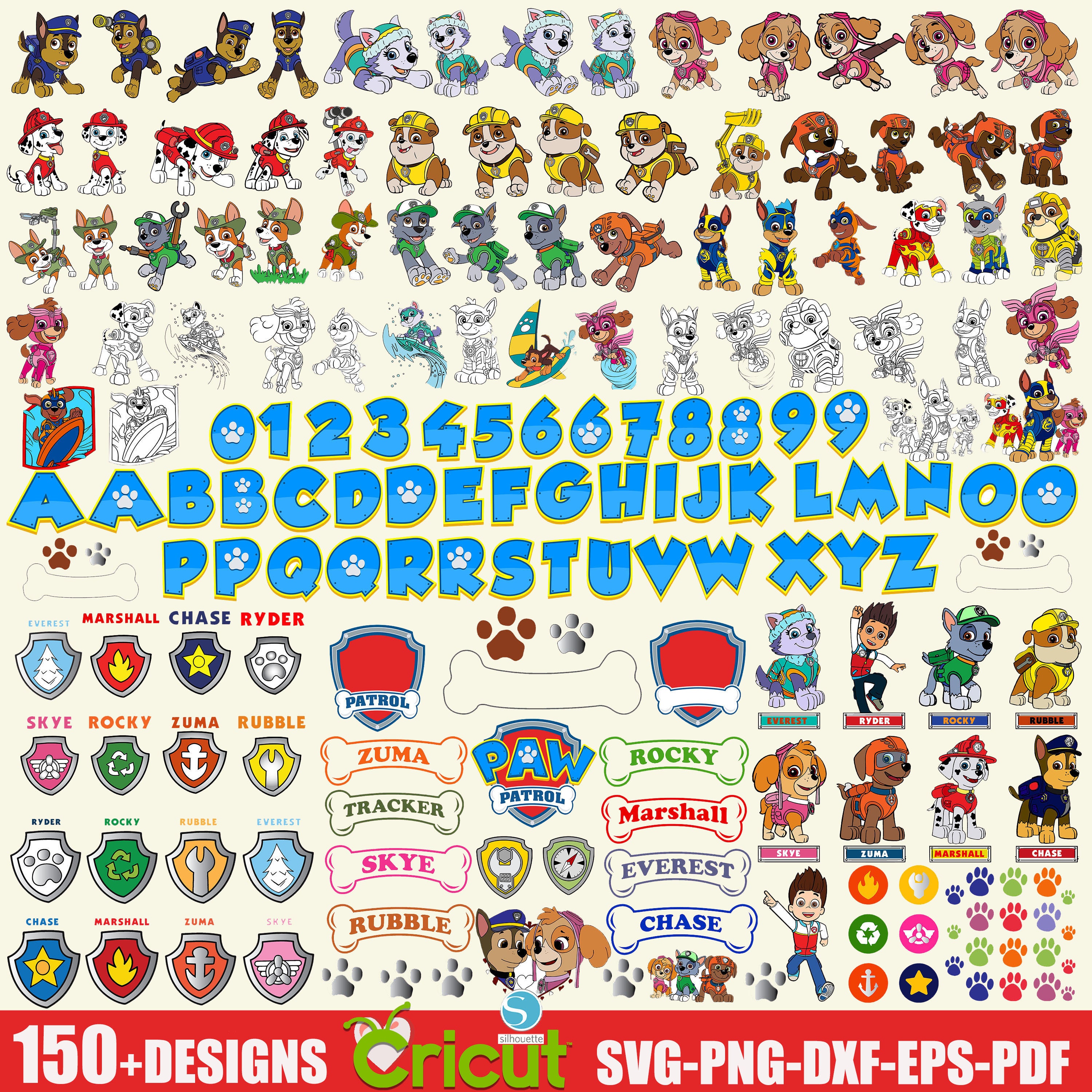 750+ Paw Patrol Designs Layered Pack, Paw Patrol FONTS SVG PNG Pack ...