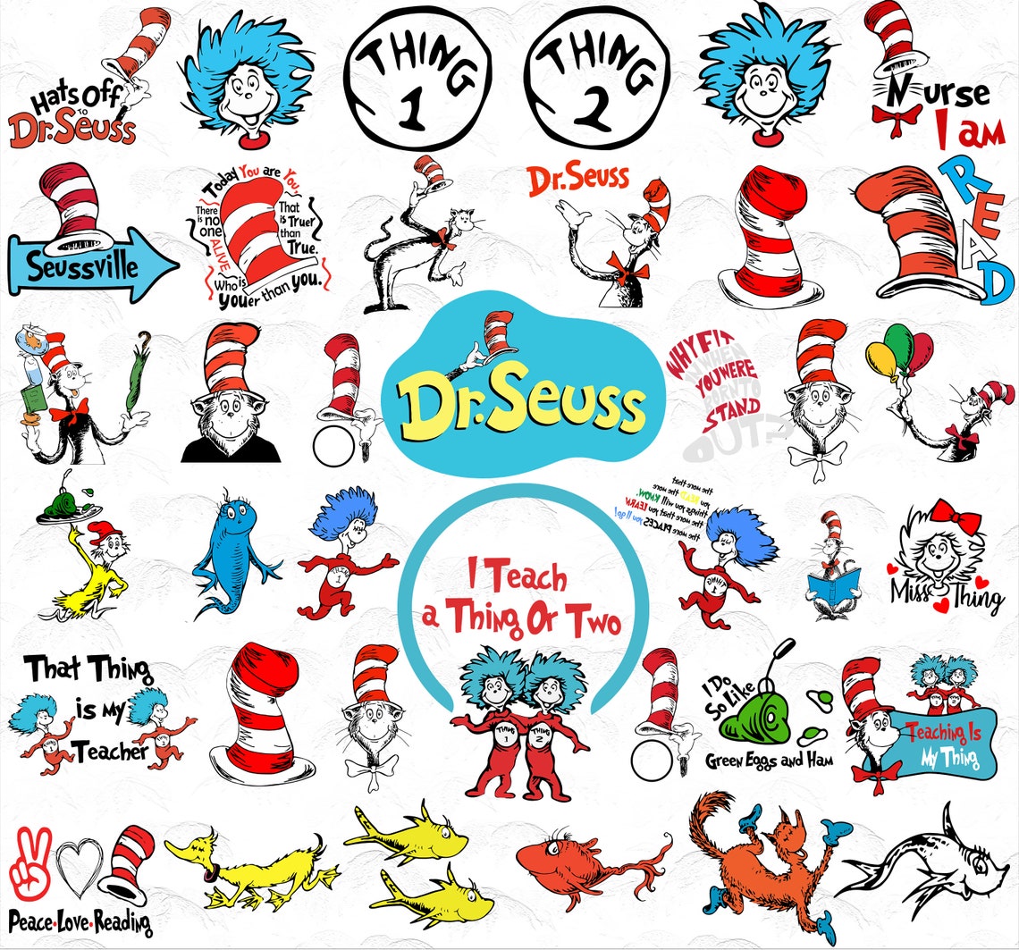 Dr Seuss Style SVG Bundle – 180+ Education Quotes and Characters for ...