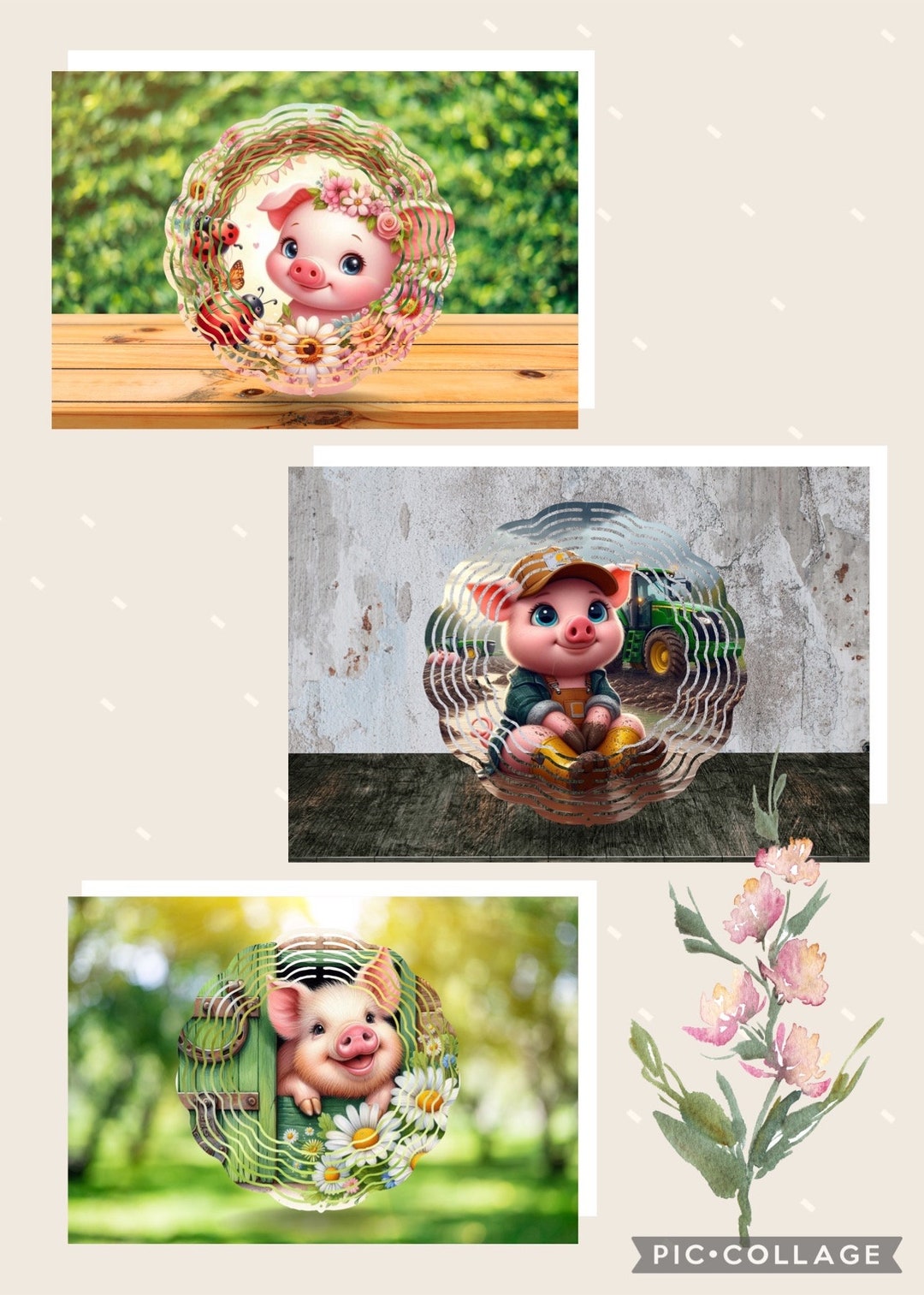 Pig Wind Spinner, Garden Wind Spinner, Farm Yard Decor, Metal Art Decor ...