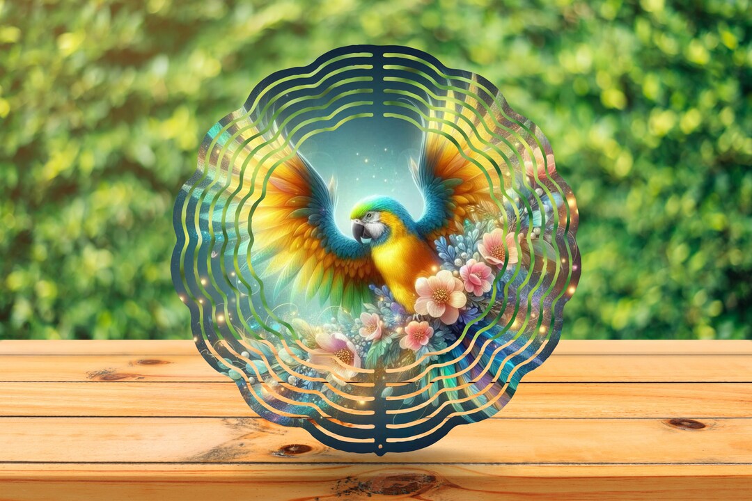 Yellow Green Parrot Wind Spinner, Garden Wind Spinner, Yard Decor ...