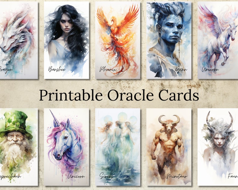 Printable Oracle Cards - Watercolour Mythical Creatures - Etsy