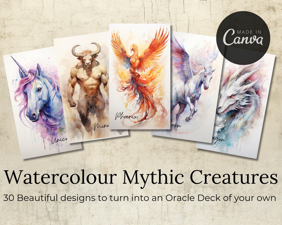 Printable Oracle Cards - Watercolour Mythical Creatures - Etsy