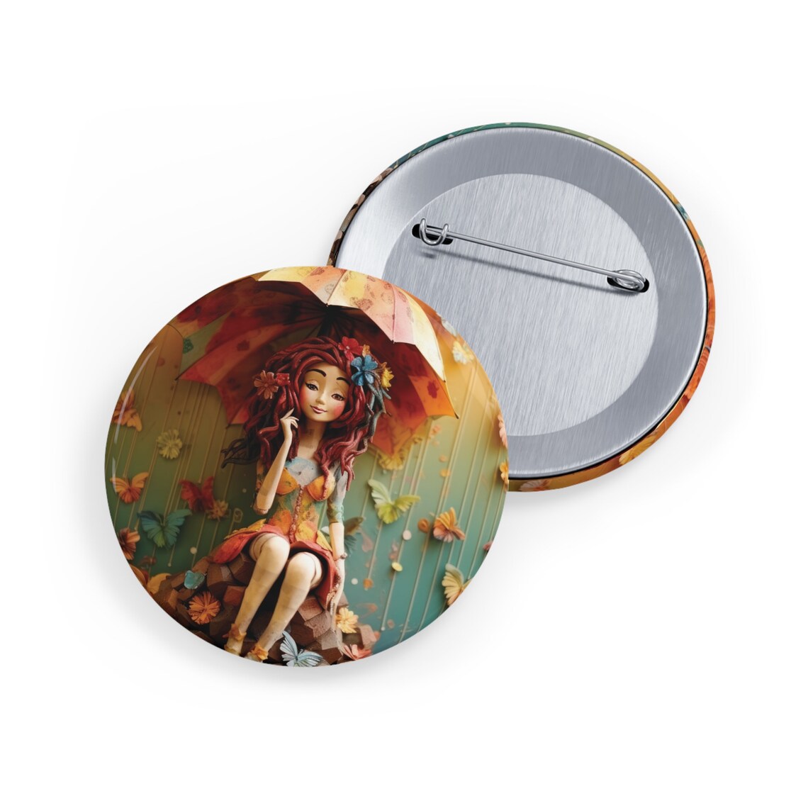 Round Fairy Buttons Pins, Round Pins, Fall Fairy Round Botton Pins ...