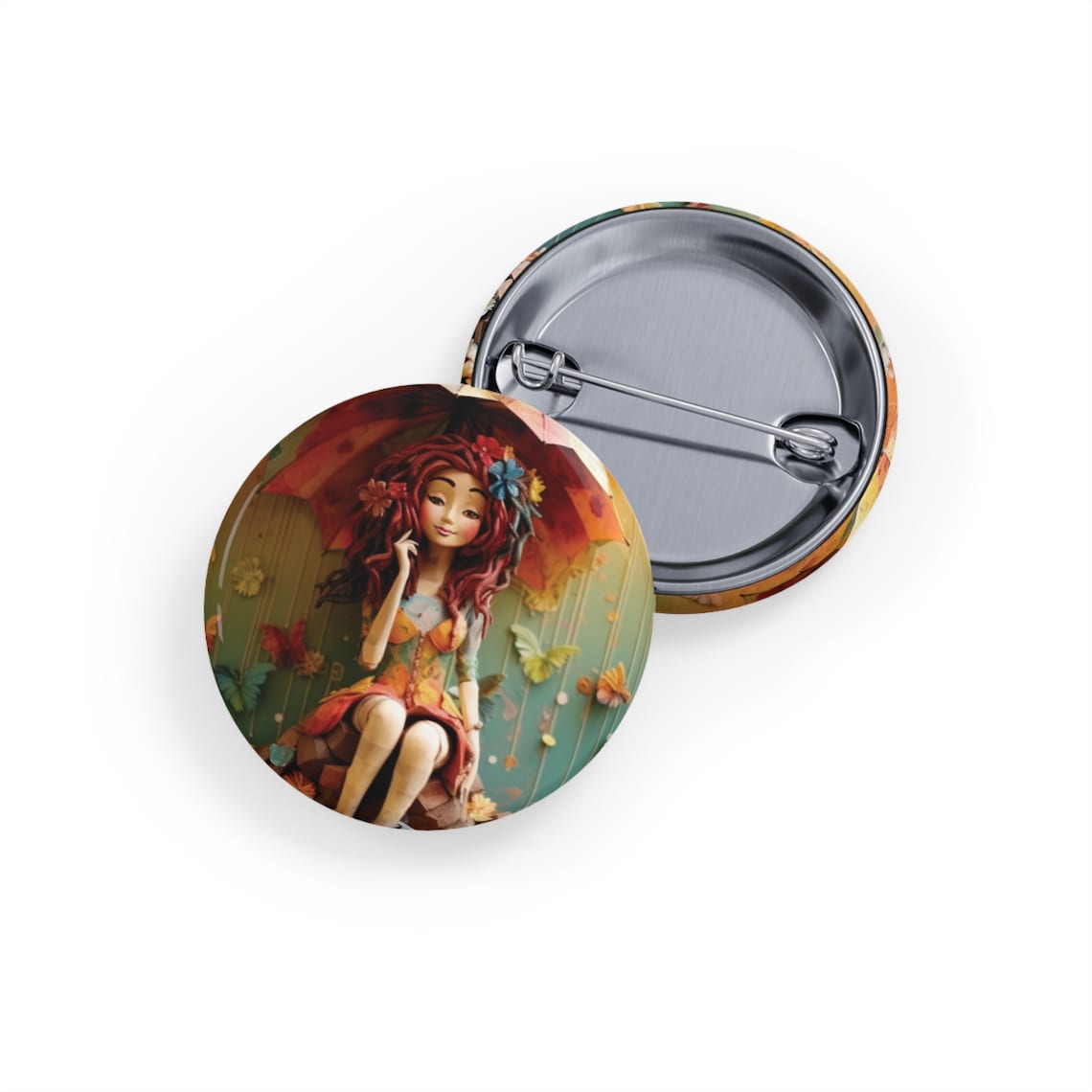 Round Fairy Buttons Pins, Round Pins, Fall Fairy Round Botton Pins ...