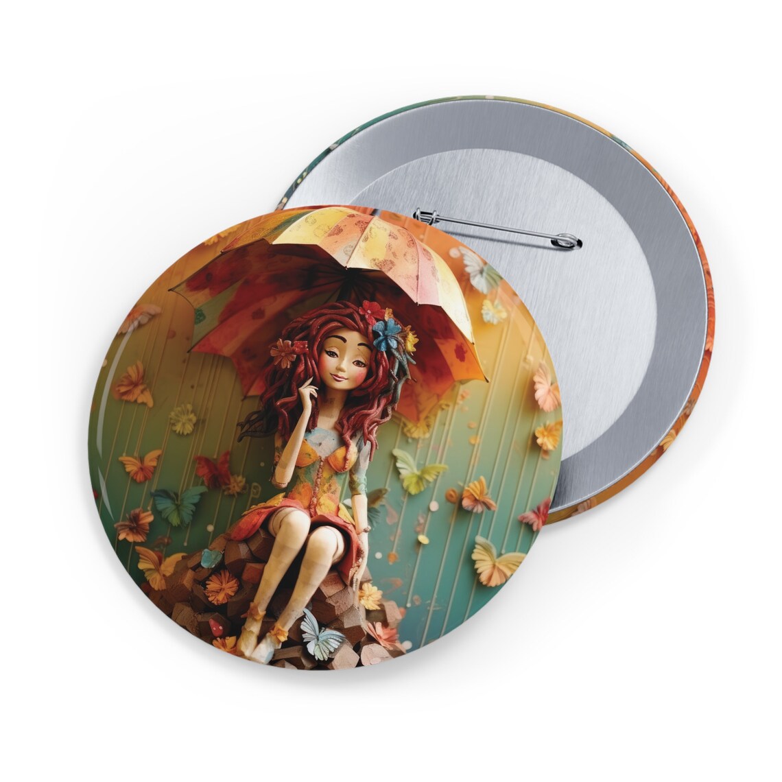 Round Fairy Buttons Pins, Round Pins, Fall Fairy Round Botton Pins ...