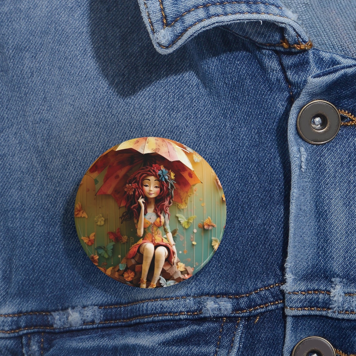 Round Fairy Buttons Pins, Round Pins, Fall Fairy Round Botton Pins ...