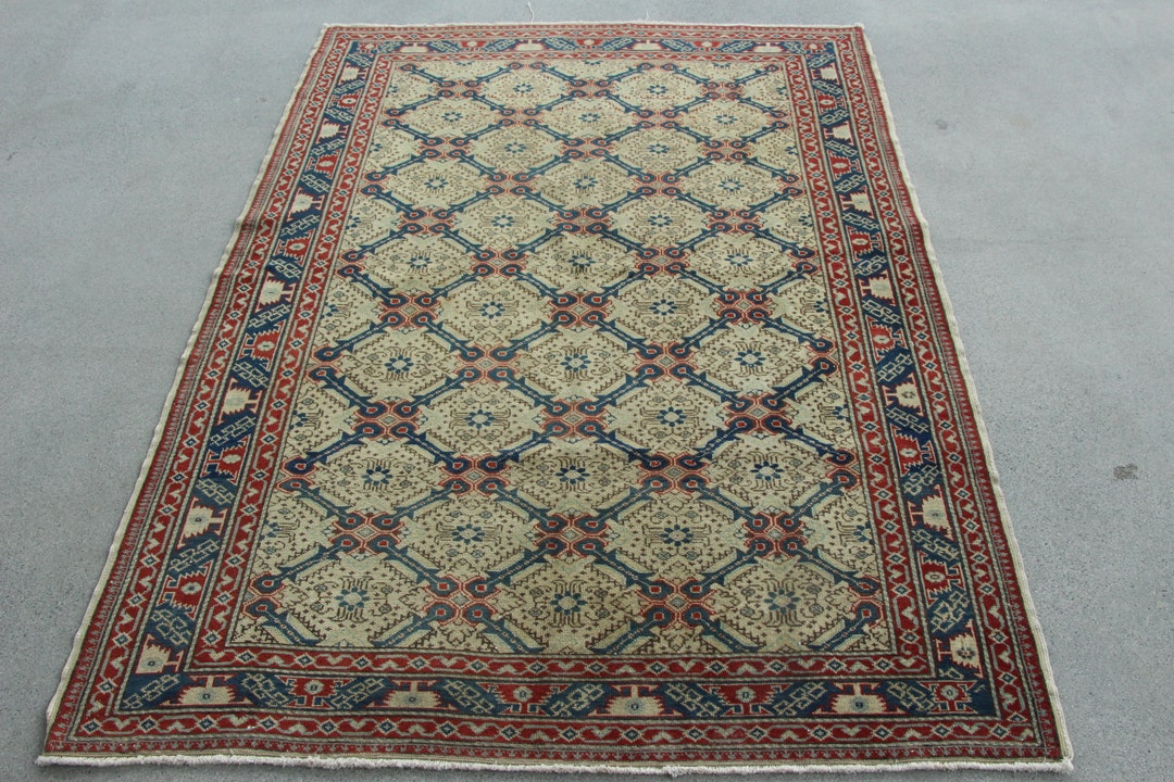 Vintage Rug Turkish Accent Antique Kayseri Rugs for Bedroom 3.9x5.6 Ft ...