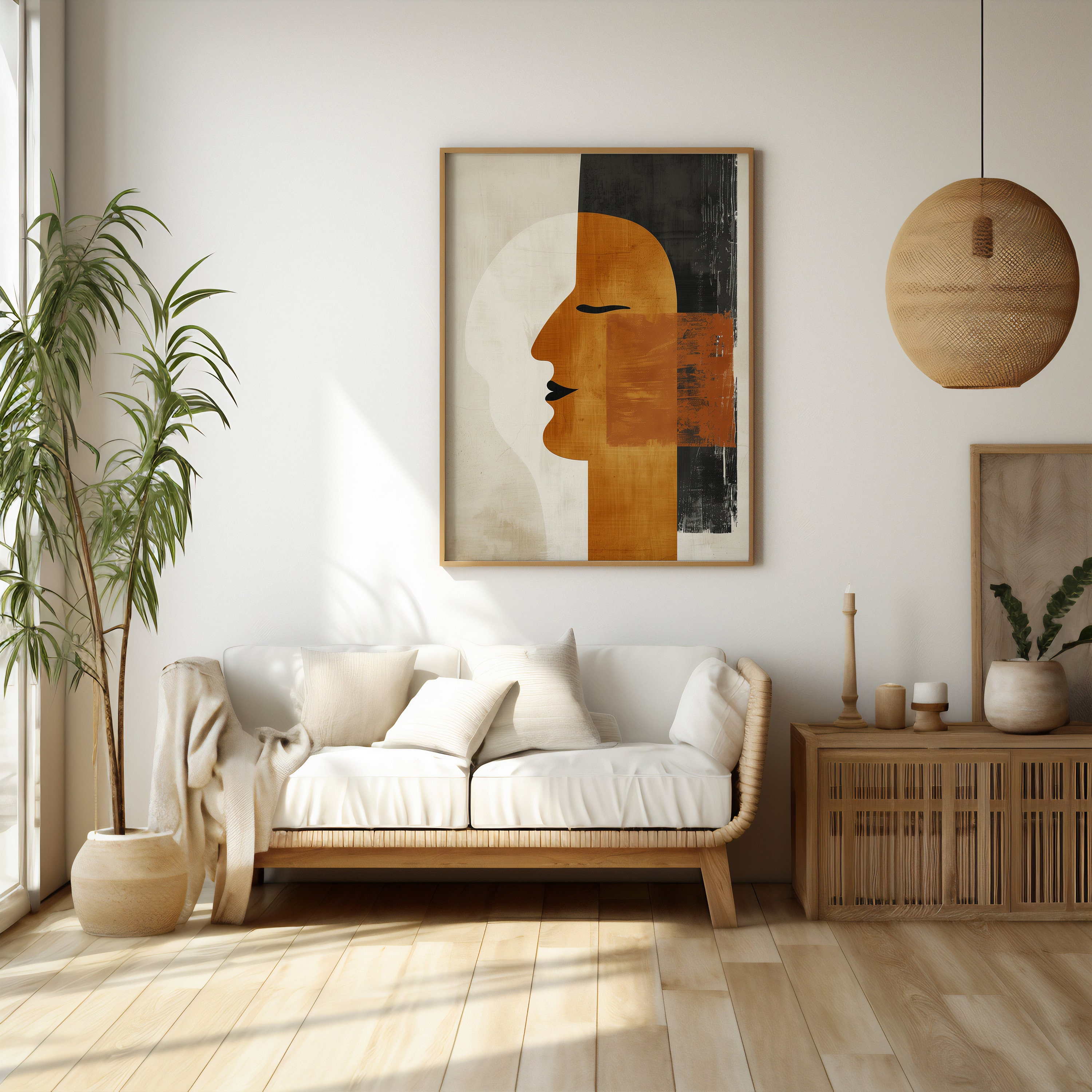 Two Face Boho Wall Art AI Poster Minimalist Face Japandi Wall Art ...