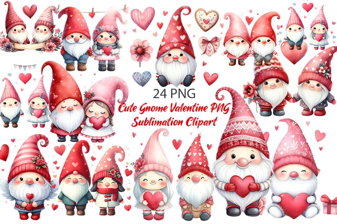 Valentines Gnome Couple Clipart Bundle, Valentines Clipart, Valentines ...