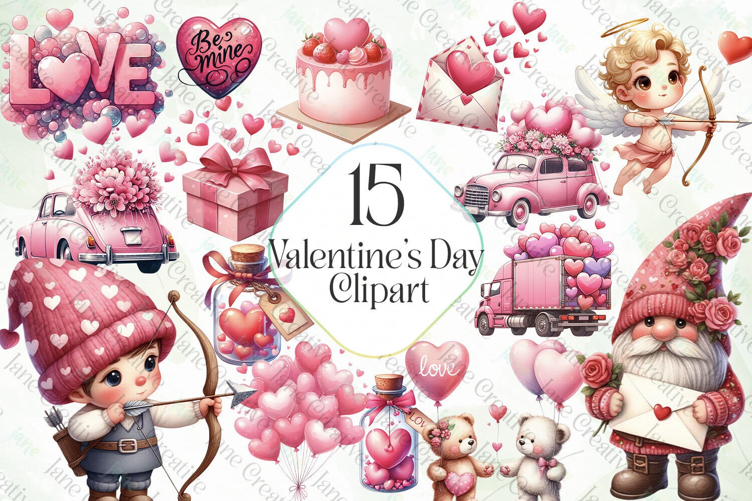Watercolor Valentine's Day Clipart Sublimation, PNG Valentines Day ...