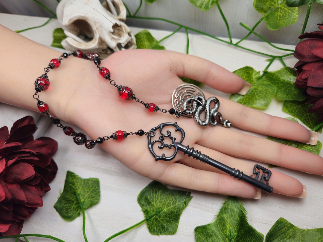 Hekate Prayer Beads With Hekate's Wheel, Snake and Skeleton Key, Rosary ...