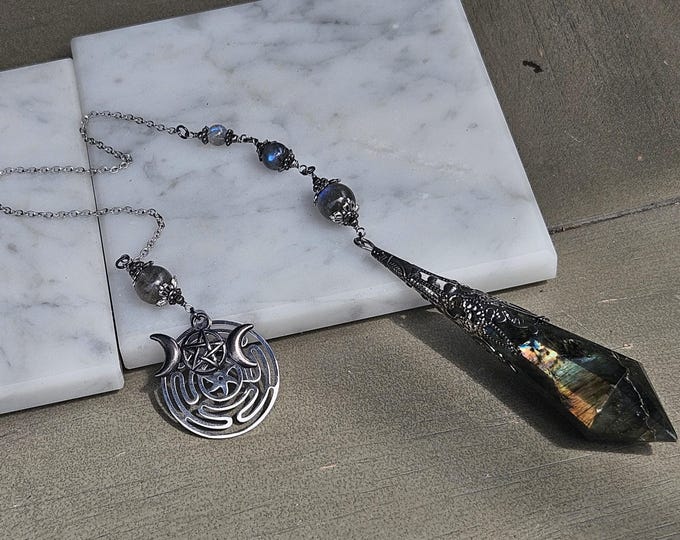 Hecate Pendulum, Triple Moon Goddess Dowsing Crystal, Grade AAA Blue ...