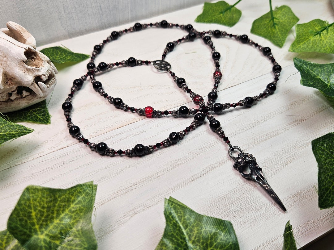 The Morrigan Rosary Prayer Necklace Made With 6mm Round Black Onyx - Etsy