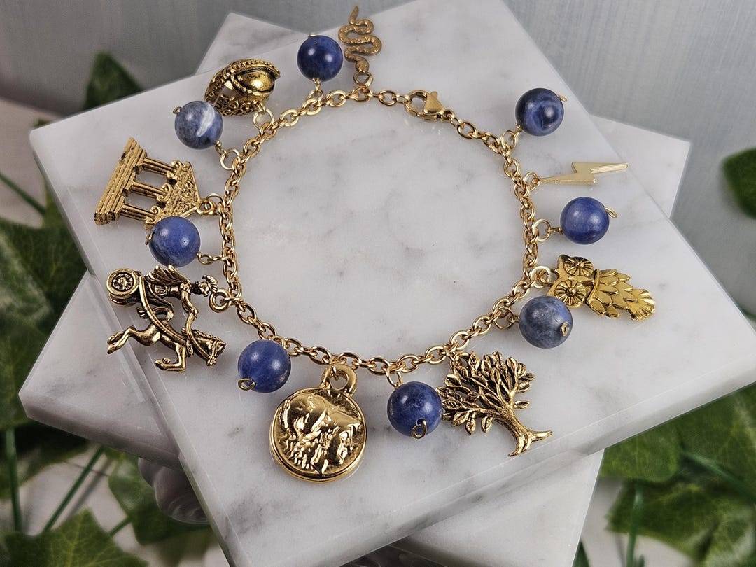 18k Gold Plated Athena Charm Bracelet: Greek Mythology Jewelry ...