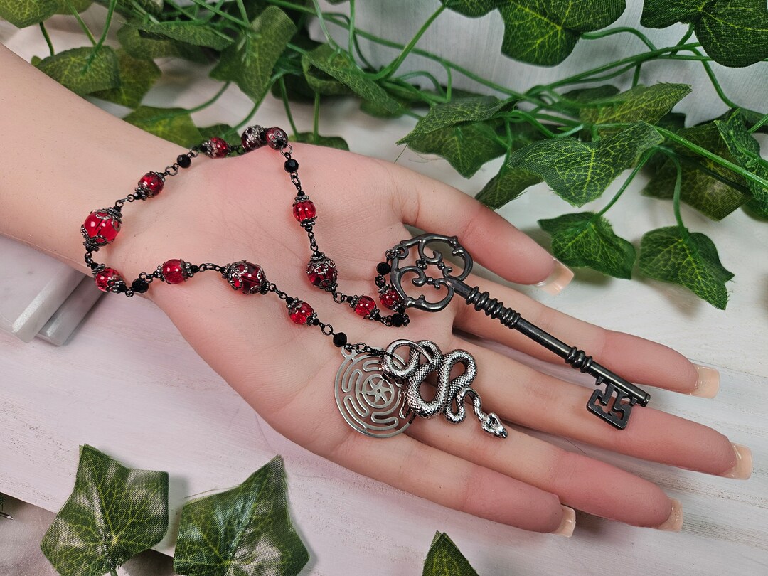 Hekate Prayer Beads With Hekate's Wheel, Snake and Skeleton Key - Etsy