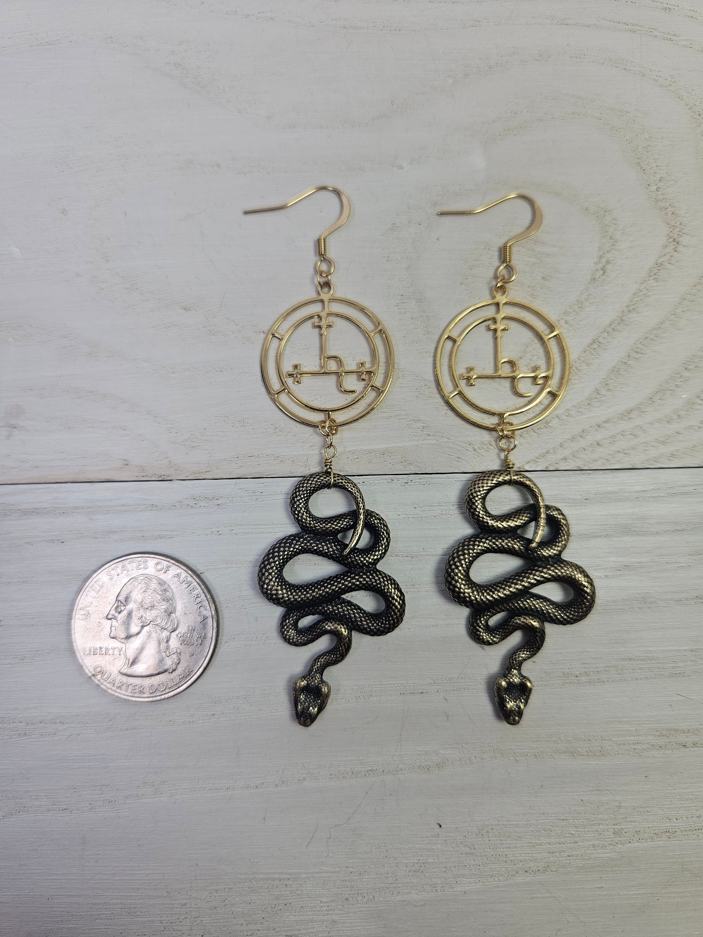Lilith Snake and Sigil Hyper Realistic French Hook Earrings, Bold and ...