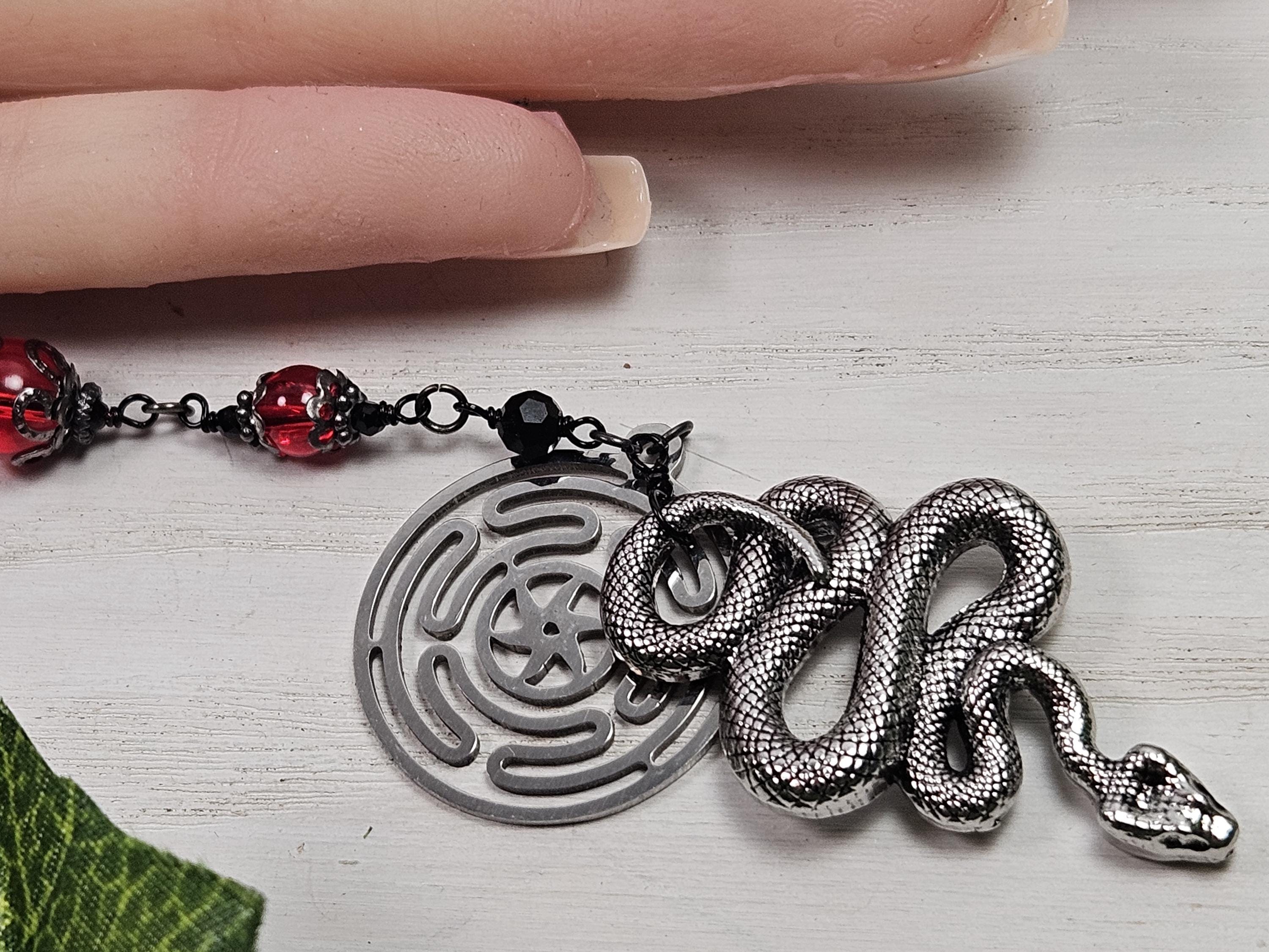 Hekate Prayer Beads With Hekate's Wheel, Snake and Skeleton Key, Rosary ...