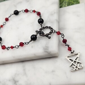 Lucifer Charm Bracelet, Rosary Prayer Bead Style, Deity Based Jewelry ...