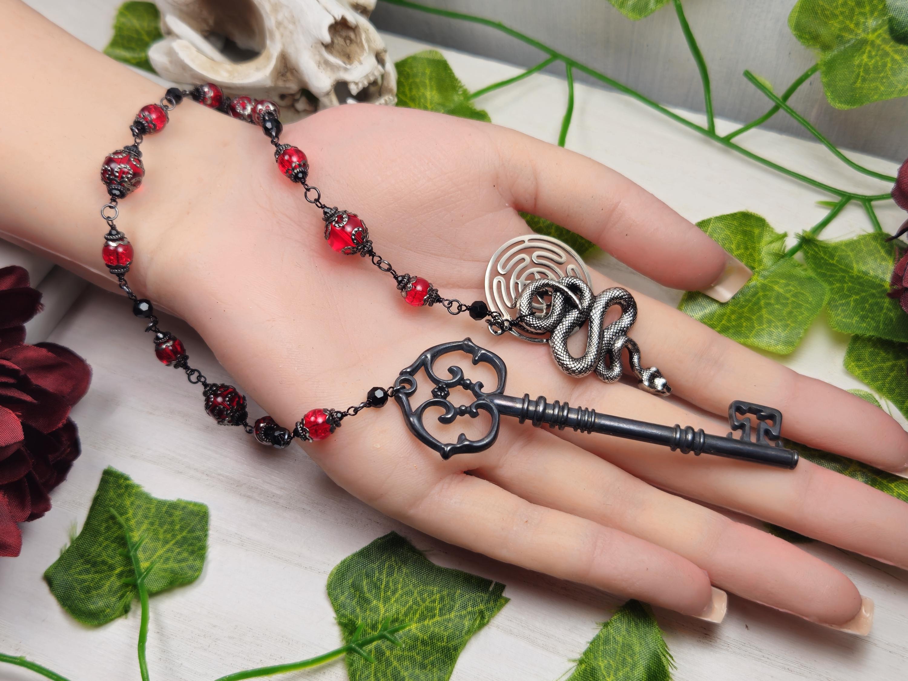 Hekate Prayer Beads With Hekate's Wheel, Snake and Skeleton Key, Rosary ...