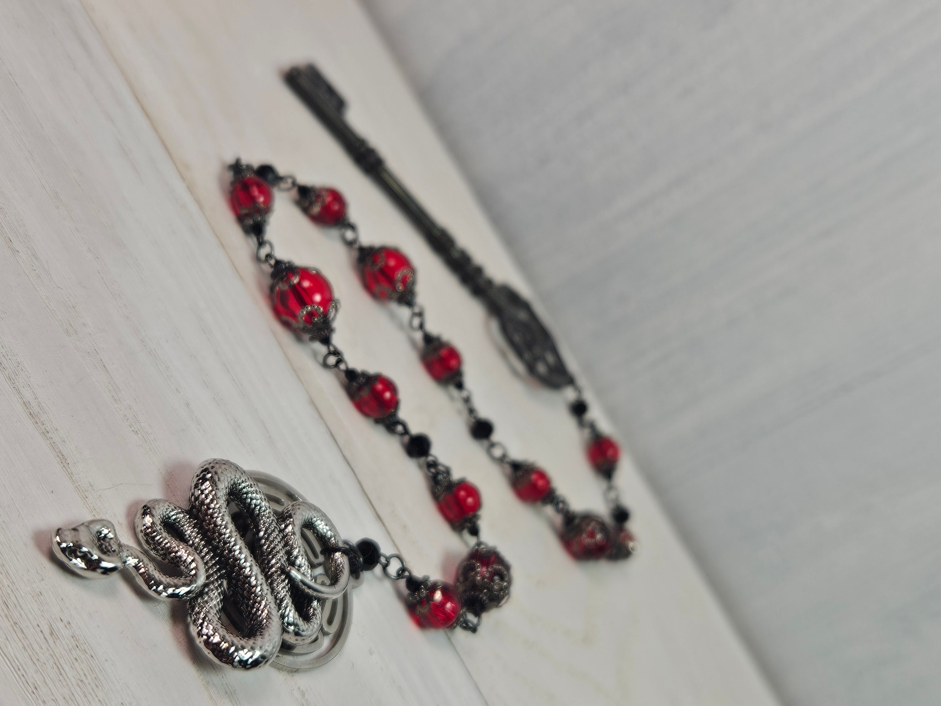 Hekate Prayer Beads With Hekate's Wheel, Snake and Skeleton Key - Etsy