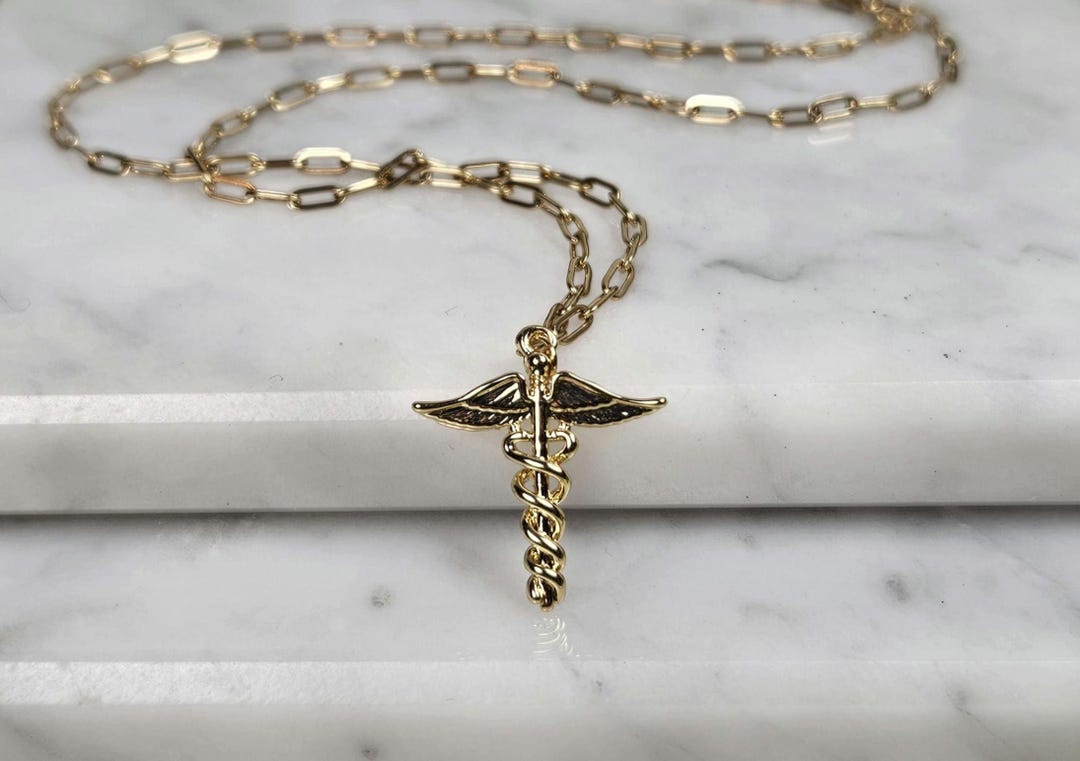 Hermes 18k Gold Plated Mercury Roman God of Currency Linked Chain Necklace With Pendant ...