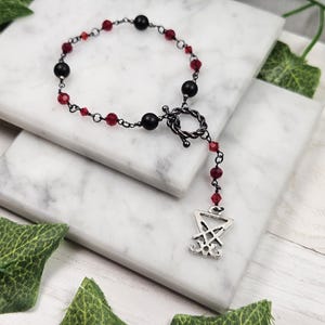 Lucifer Charm Bracelet, Rosary Prayer Bead Style, Deity Based Jewelry ...