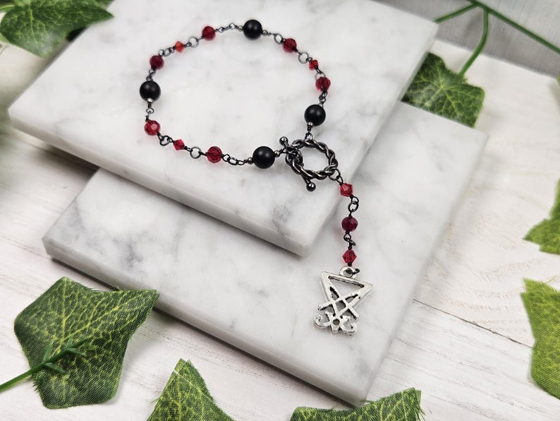 Lucifer Charm Bracelet, Rosary Prayer Bead Style, Deity Based Jewelry ...