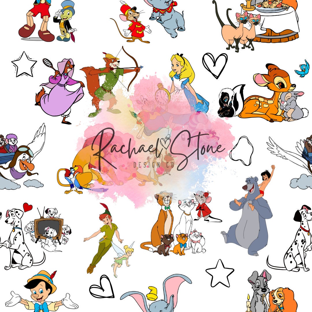 Classic Character Robin Lion Bamb Cats Dogs Deer on White Digital ...